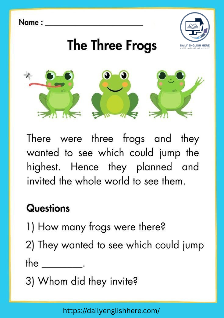 Three Frogs Reading Adventure For First Grade - DAILY ENGLISH HERE